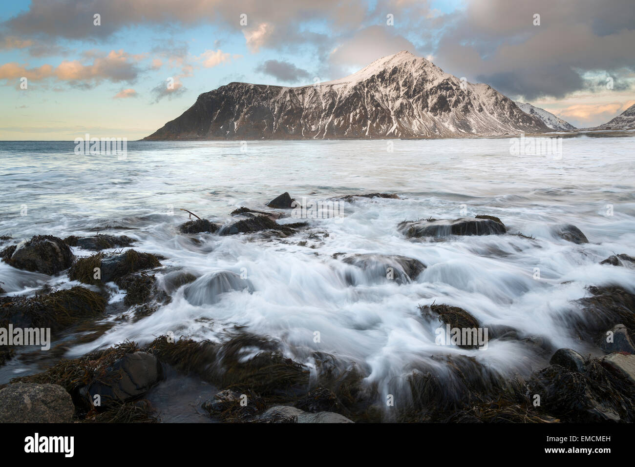 Norway, Lofoten, Flakstad beach by sunset Stock Photo - Alamy