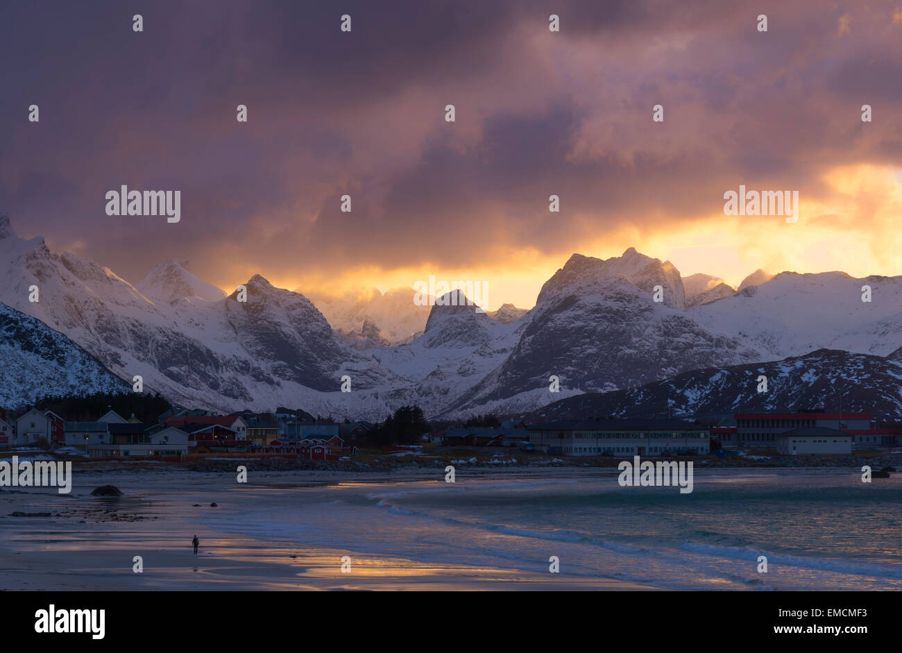 Norway, Lofoten, view to Ramberg at sunset Stock Photo - Alamy