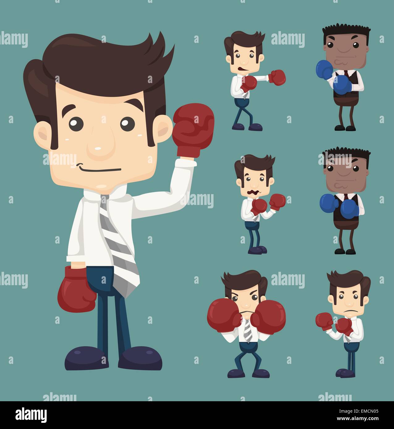 Set of businessman fight with boxing gloves characters poses Stock ...