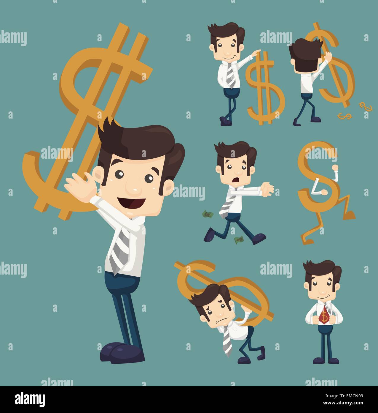 Set of businessman with dollar sign characters poses Stock Vector Image ...