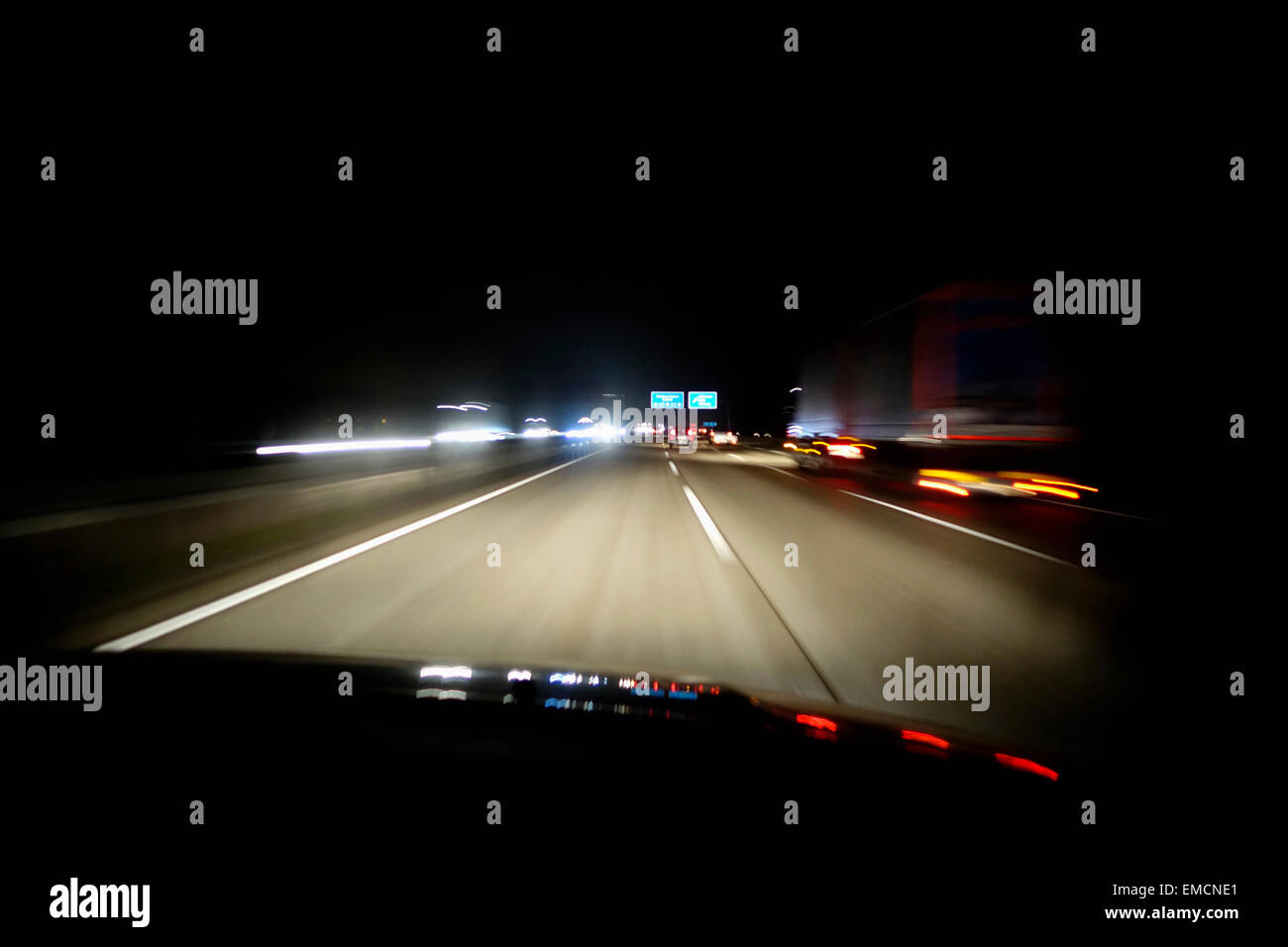 Driving at night on Autobahn Stock Photo - Alamy