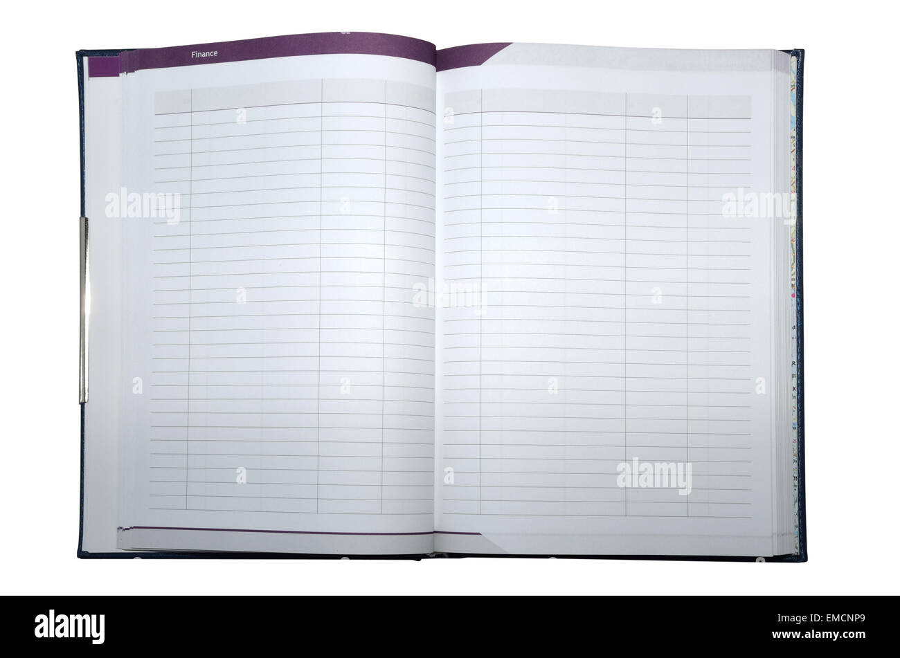 Open planner with title "Finance" and blank table cells Stock Photo - Alamy