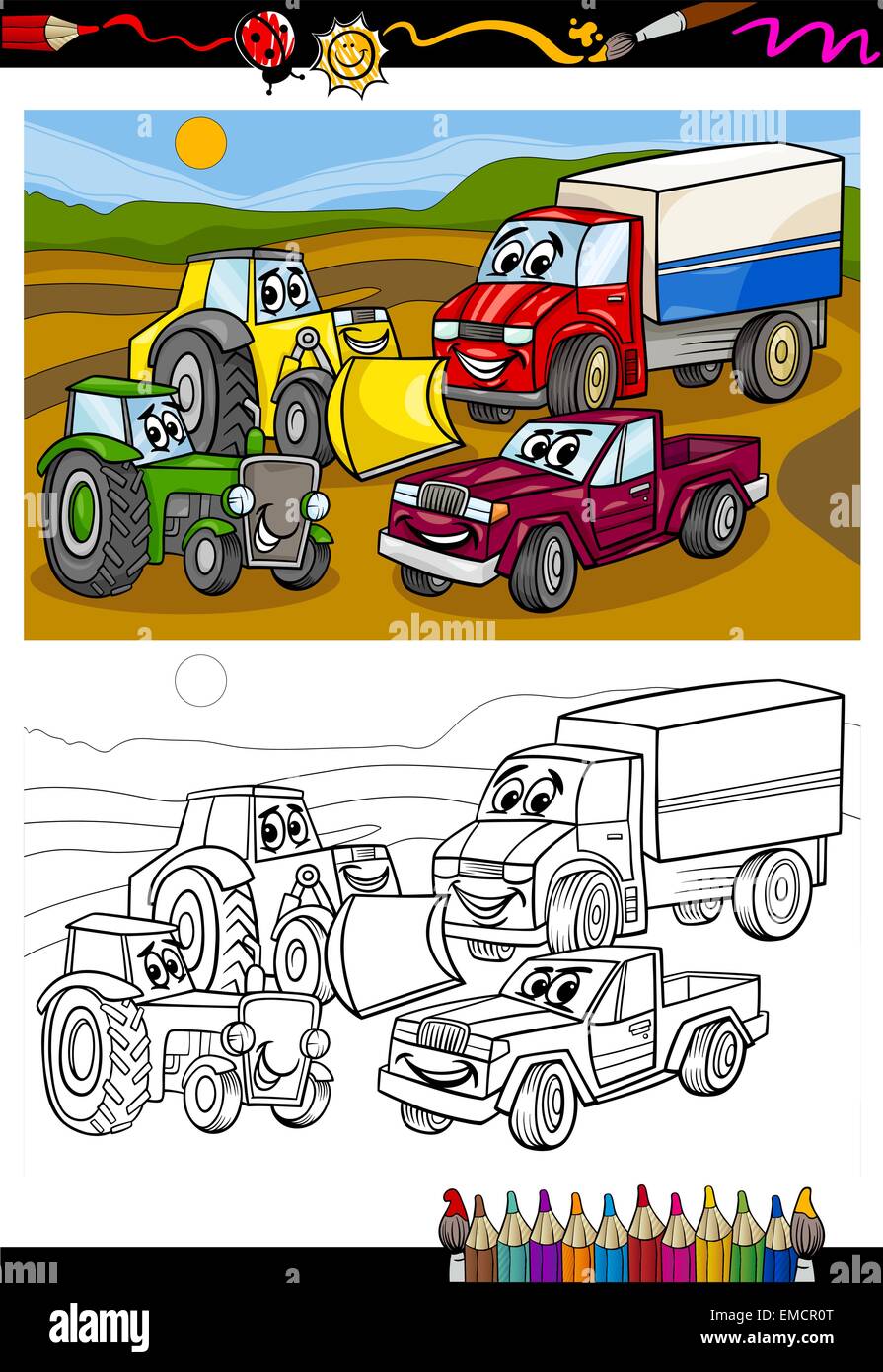 cartoon cars and trucks for coloring book Stock Vector Image & Art - Alamy