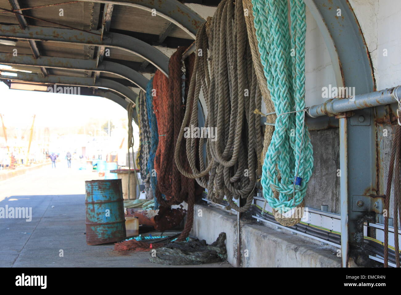 newlyn pier or quayside in summer with various marine items Stock Photo ...