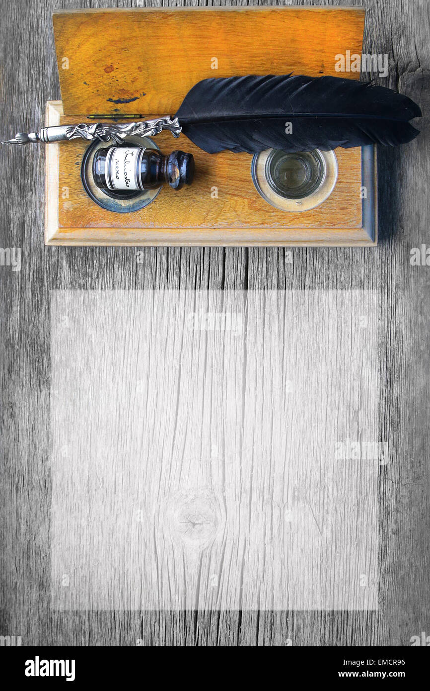 vintage ink writing set with fountain pen and ink bottle Stock Photo ...