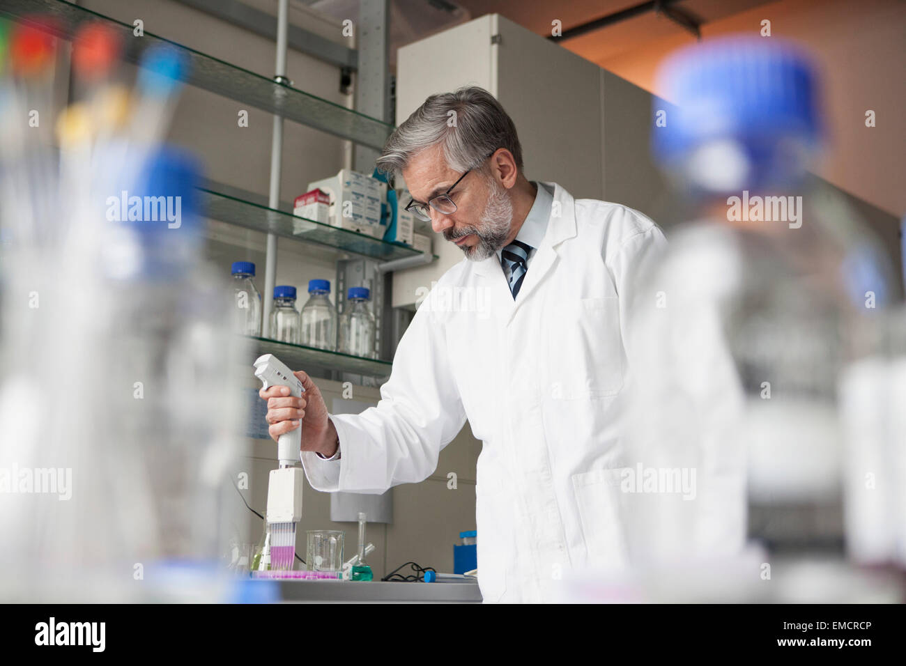 Scientist pipetting in laboratory Stock Photo - Alamy