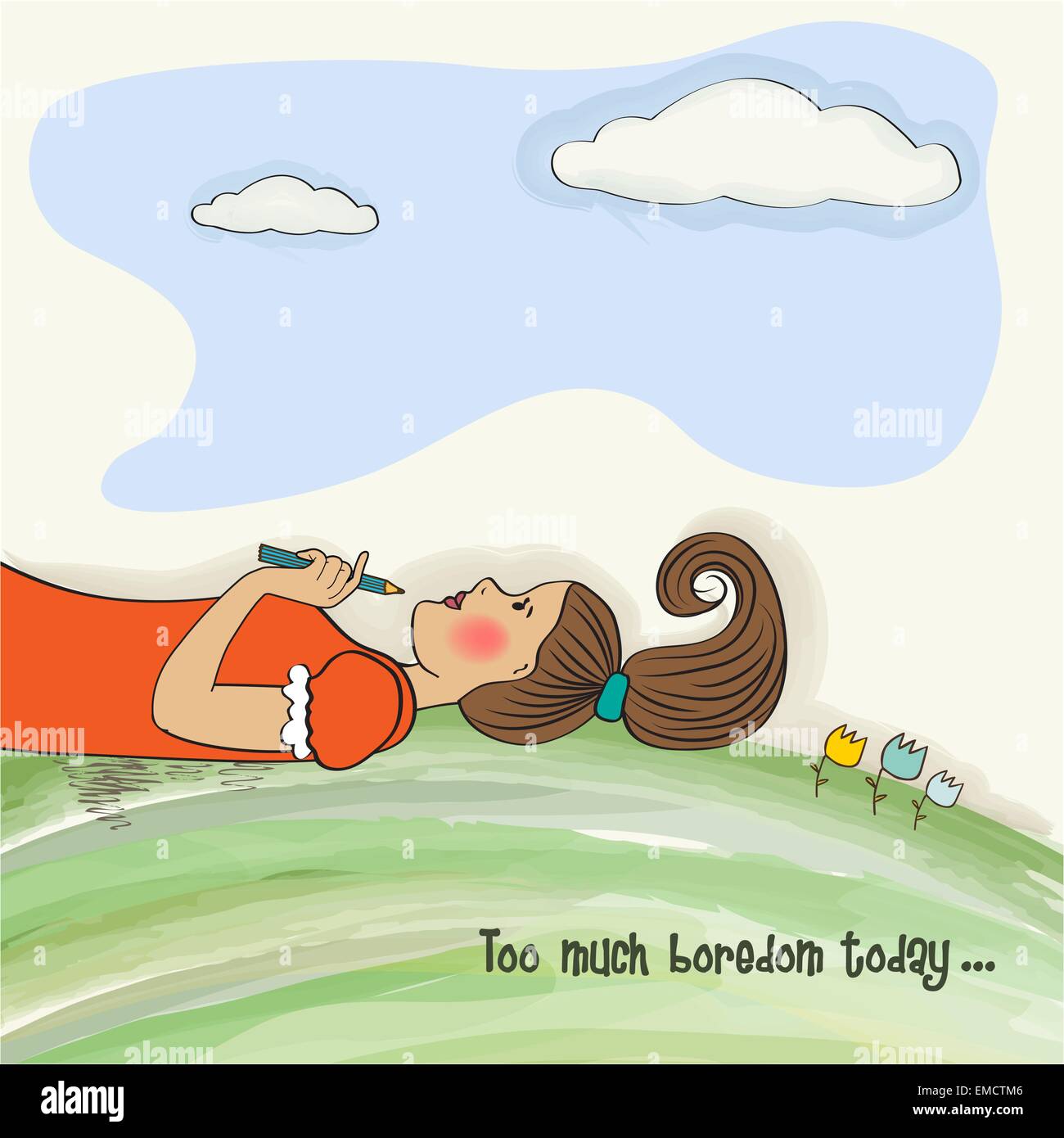 Girl Laying In Grass Drawing