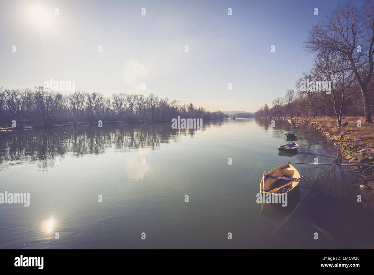 Germany, Landshut, Isar river, Fishing boats Stock Photo - Alamy