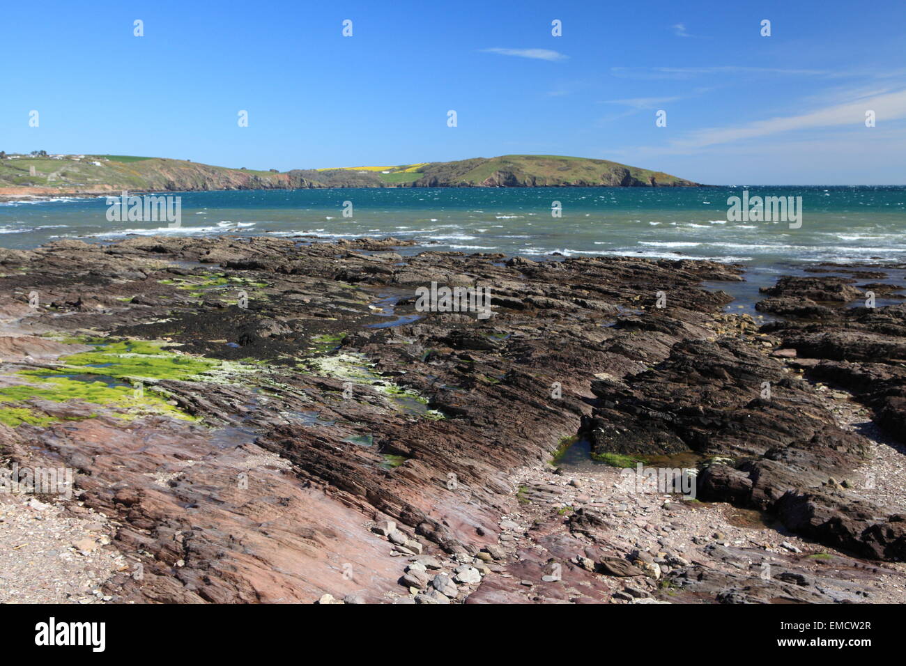 Glorious blustery spring day, Wembury bay, Devon, England, UK Stock ...