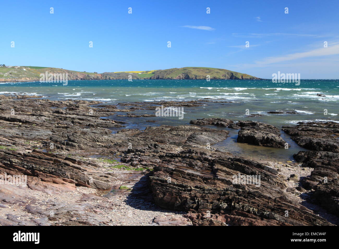 Glorious blustery spring day, Wembury bay, Devon, England, UK Stock ...