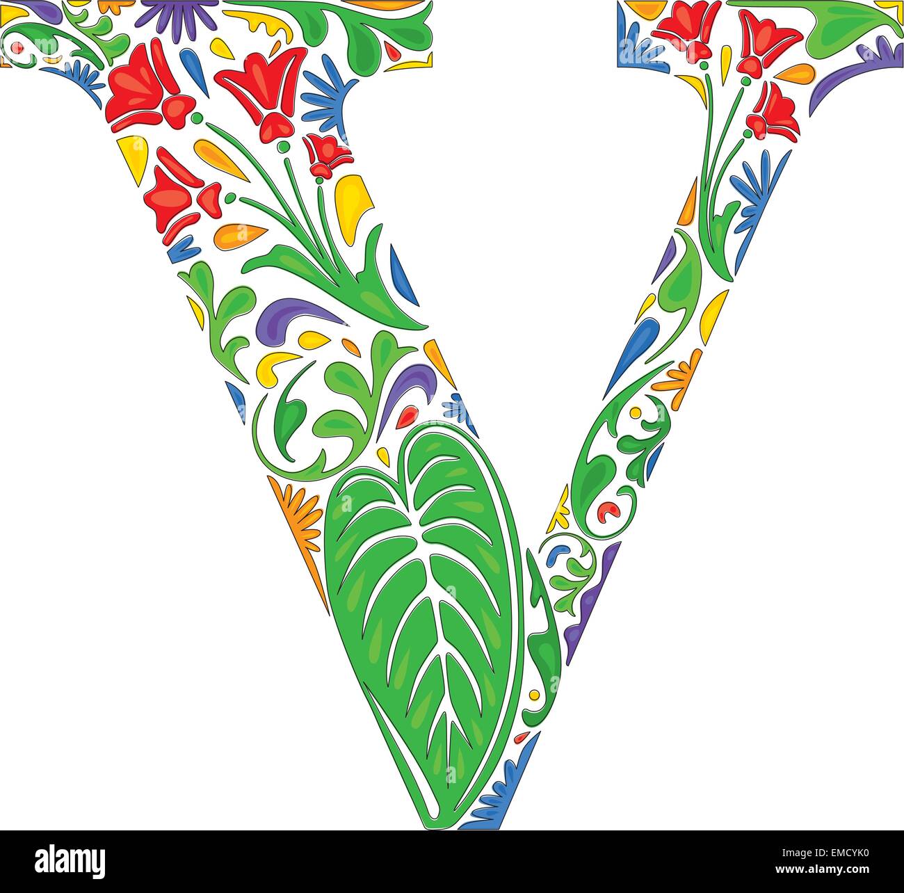 Floral font letter v hi-res stock photography and images - Alamy