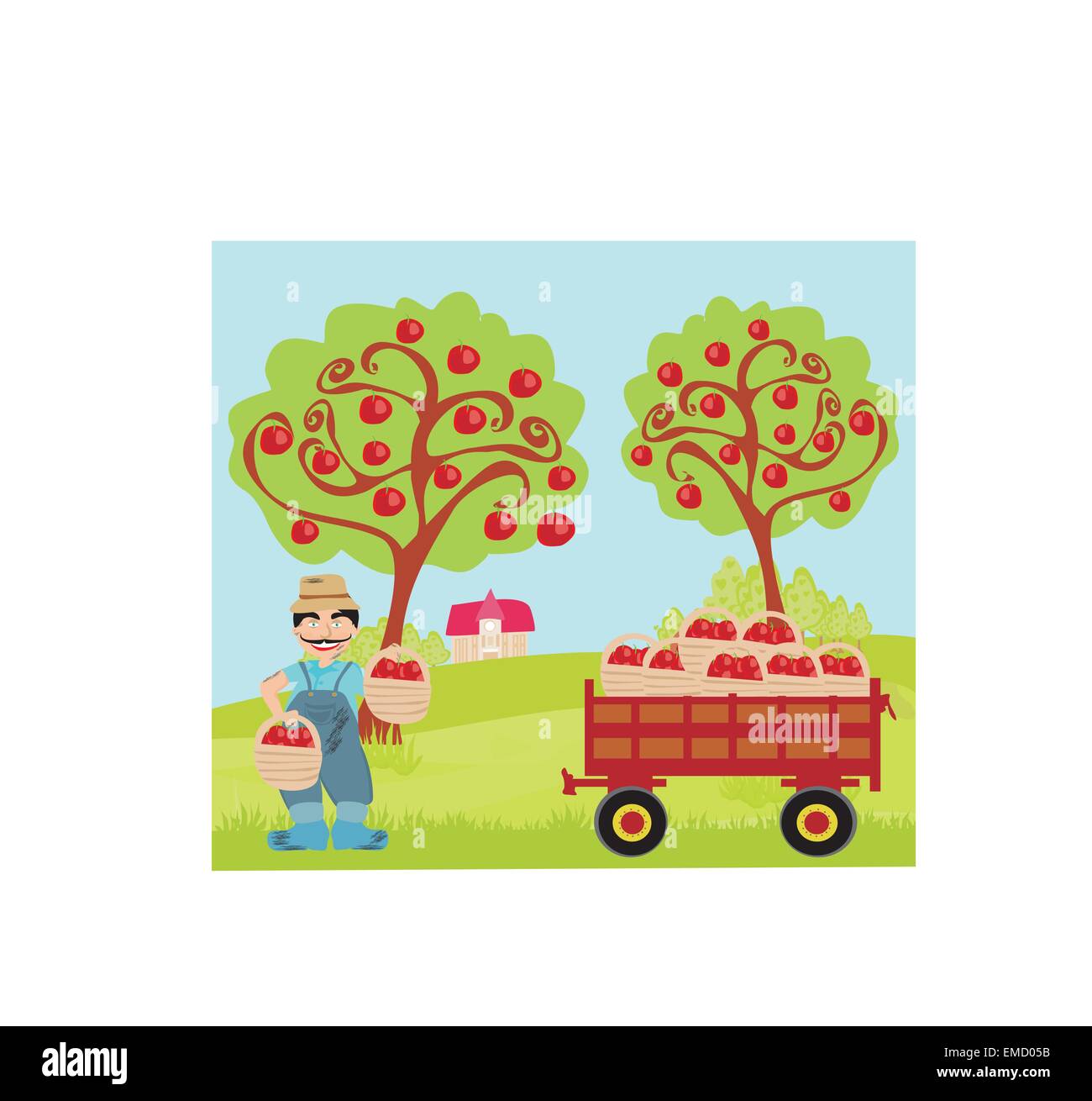 Farmer apples orchard Stock Vector Images - Alamy