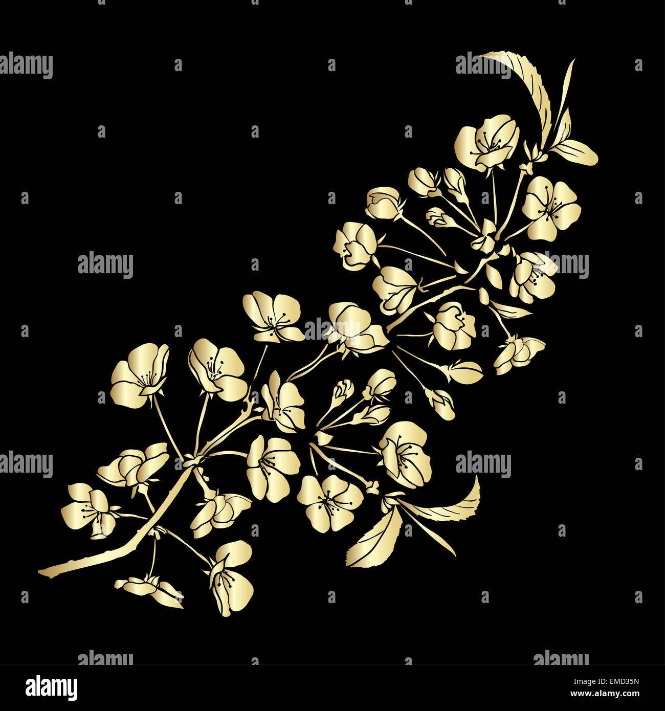 Gold twig sakura blossoms. Vector illustration Stock Photo - Alamy