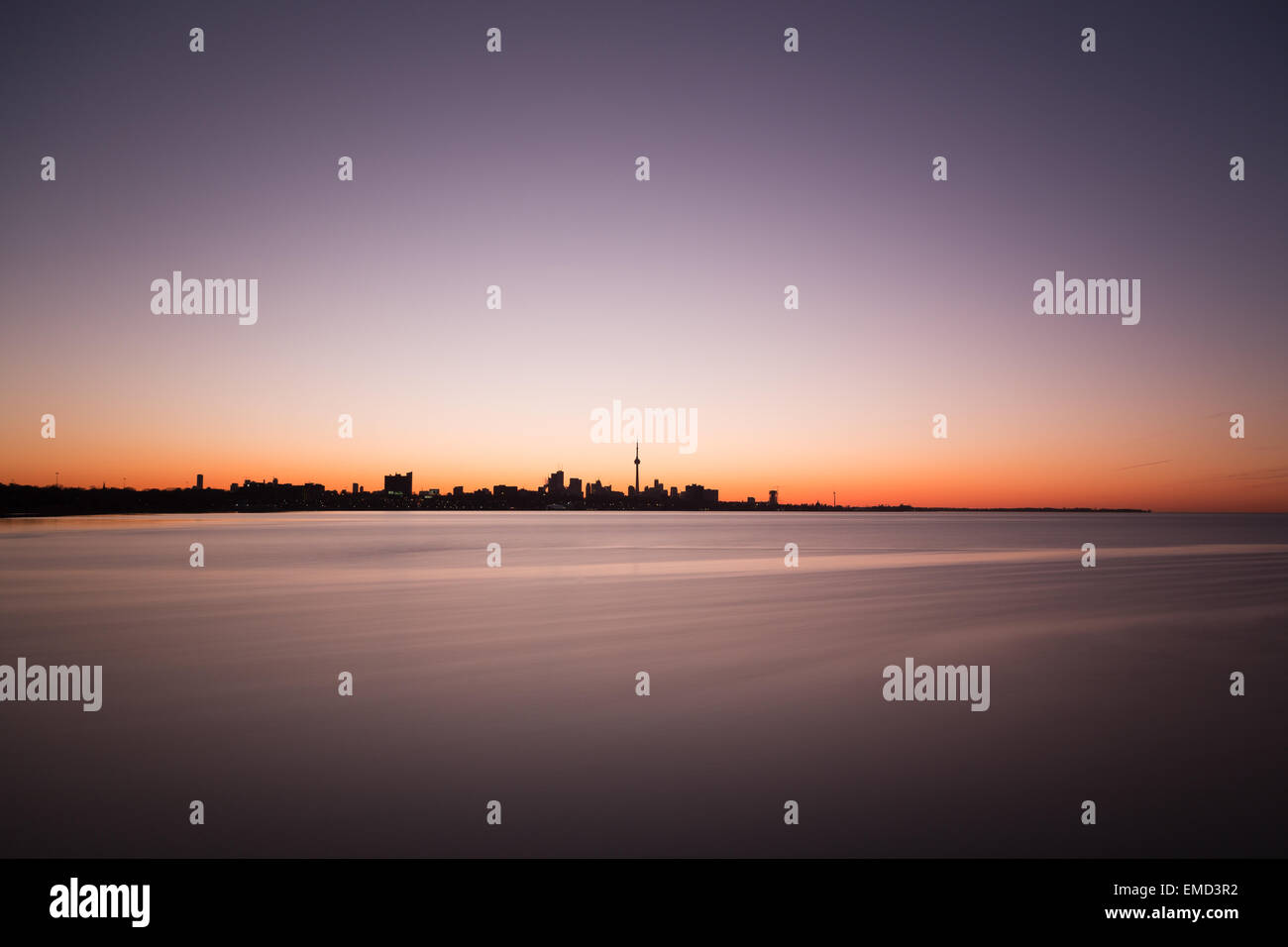 A far view of the Toronto Skyline at Sunrise showing skyscrapers and ...