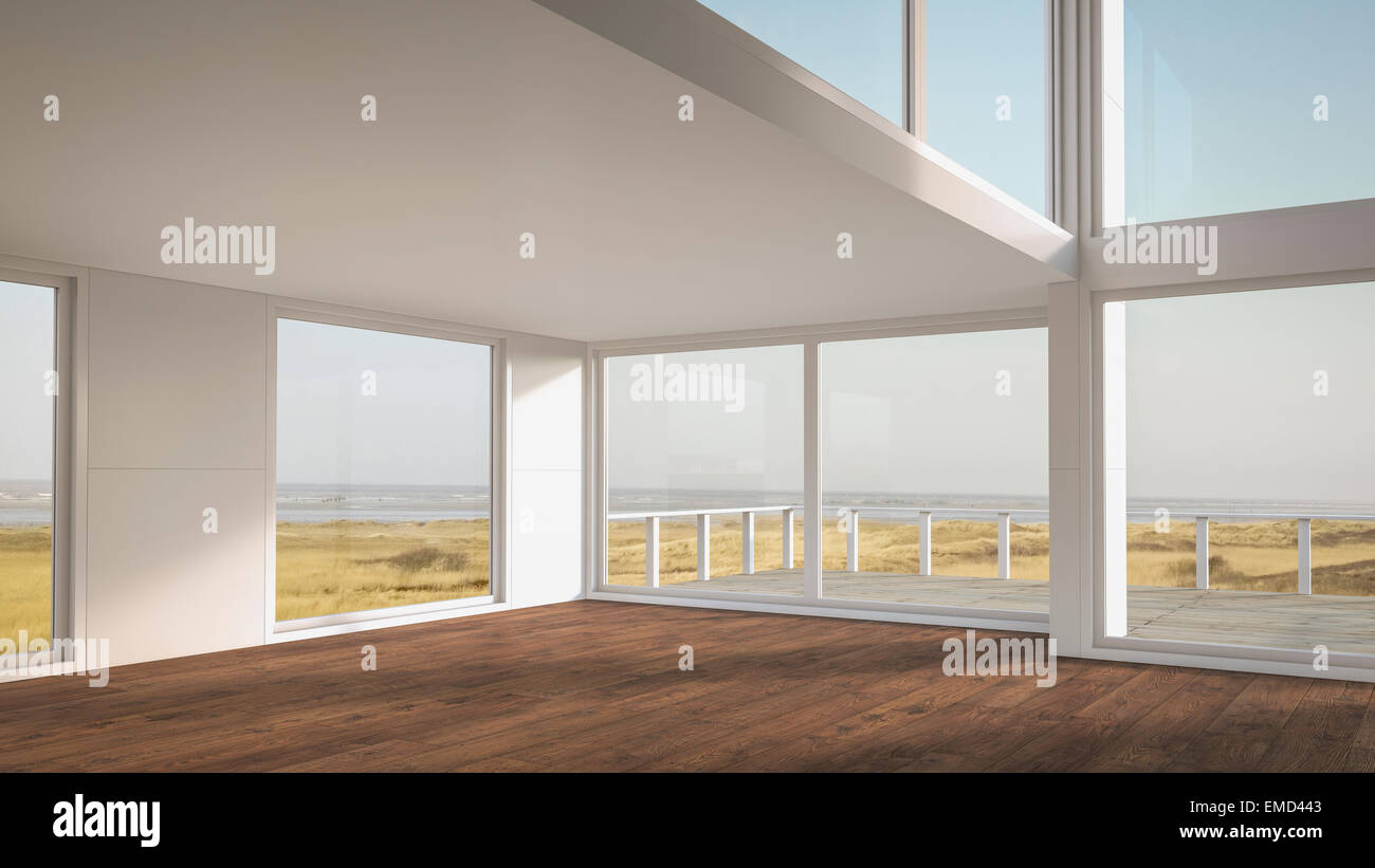 3D Rendering, Interior of empty beach house Stock Photo - Alamy