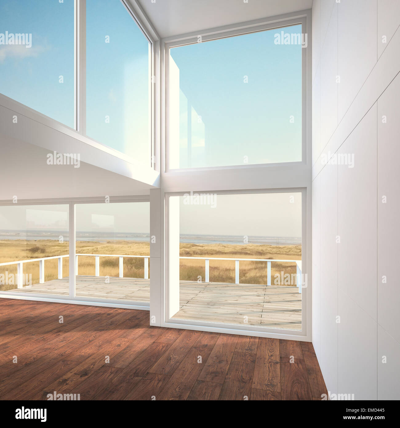 3D Rendering, Interior of empty beach house Stock Photo - Alamy