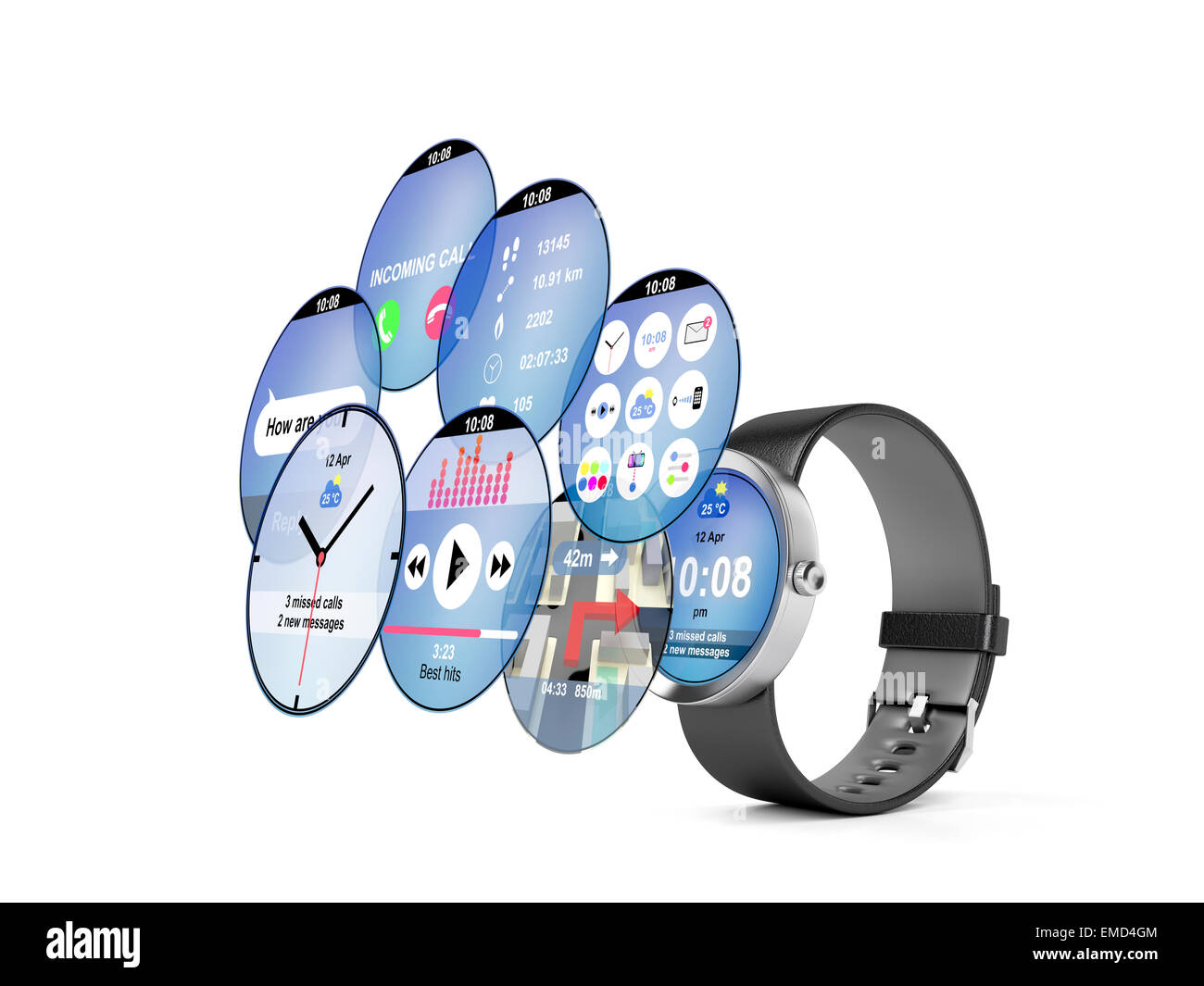 Smart watch with different interfaces and apps Stock Photo - Alamy