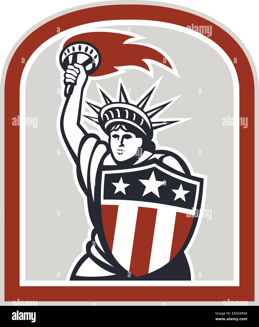 Statue of Liberty Holding Flaming Torch Shield Retro Stock Vector Image ...