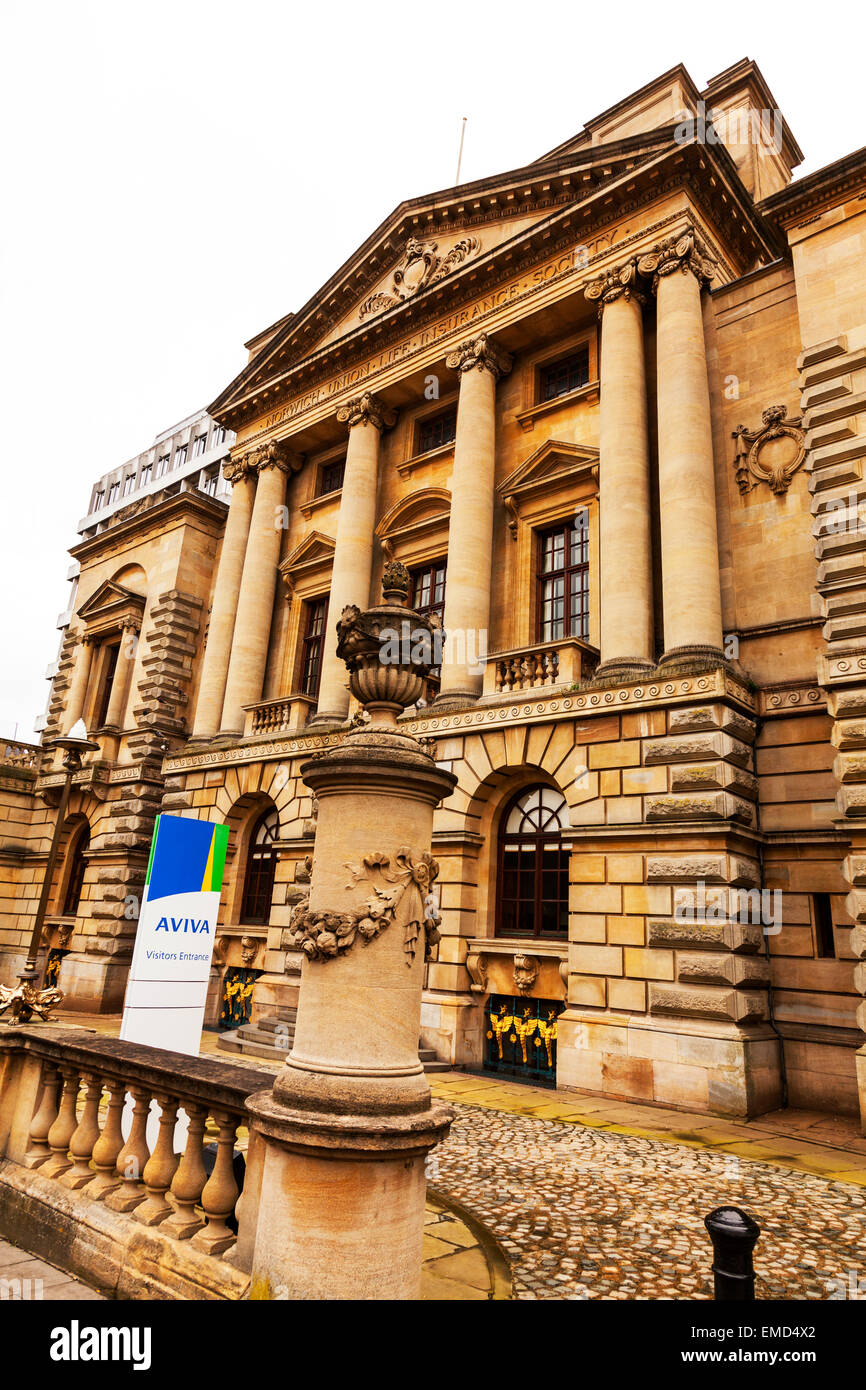 Surrey house Aviva insurance Norwich Union sign building facade front ...