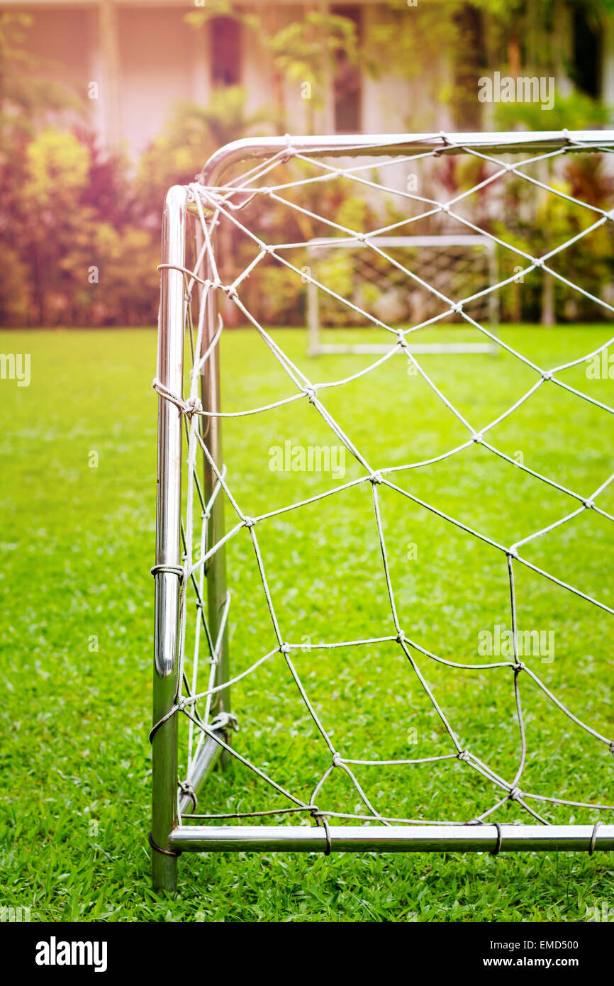 Football Goal with Play-field View. Sunny Day Stock Photo - Alamy