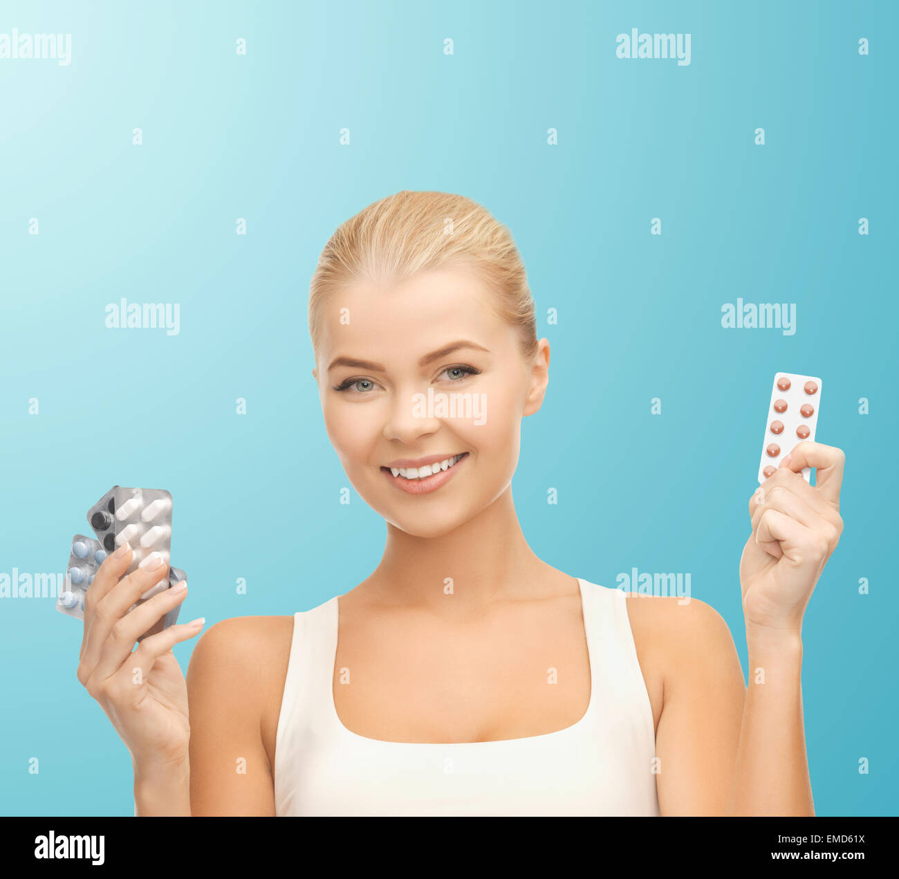 young woman with pills Stock Photo - Alamy