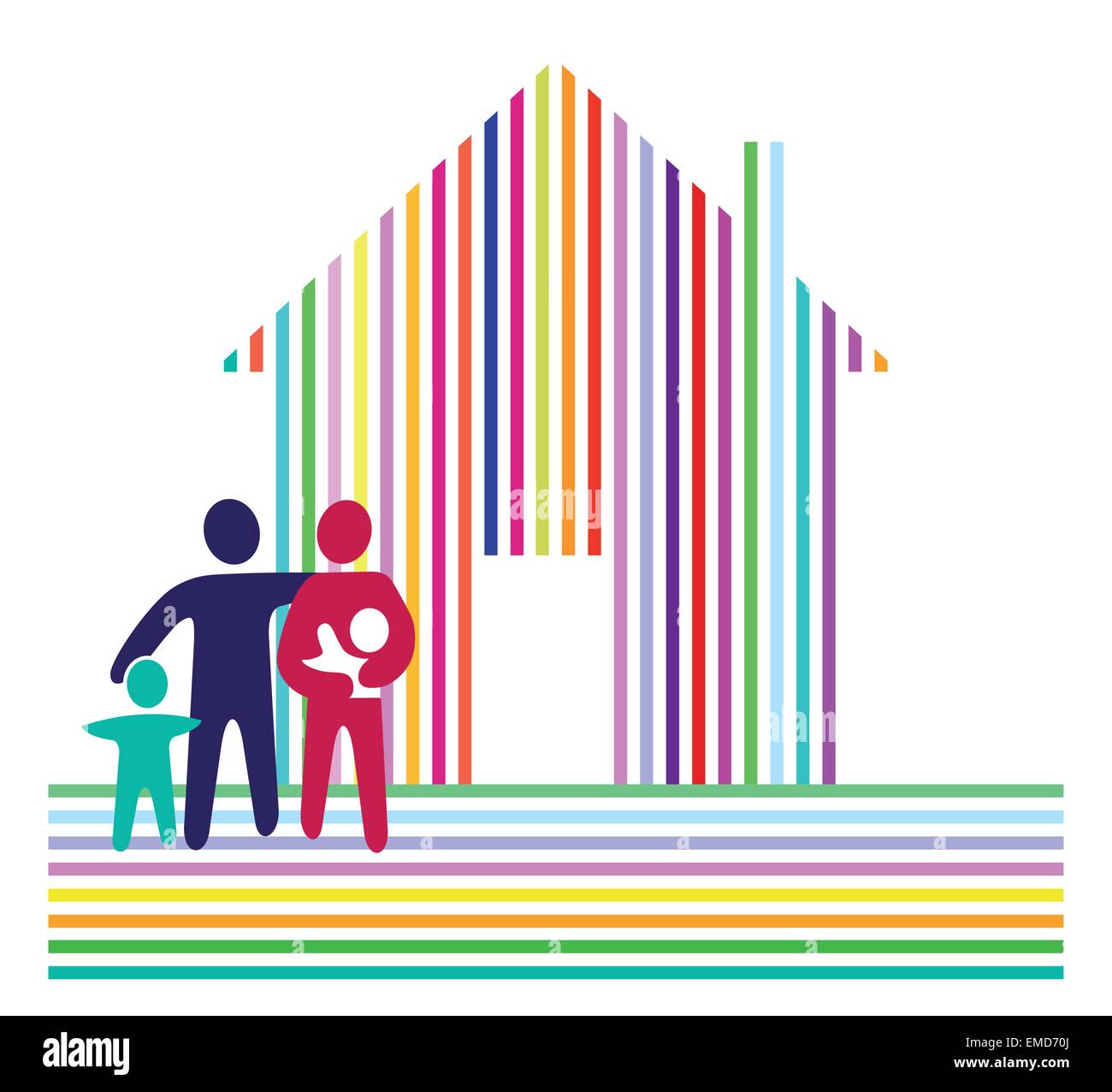 Stripes house with family Stock Vector Image & Art - Alamy