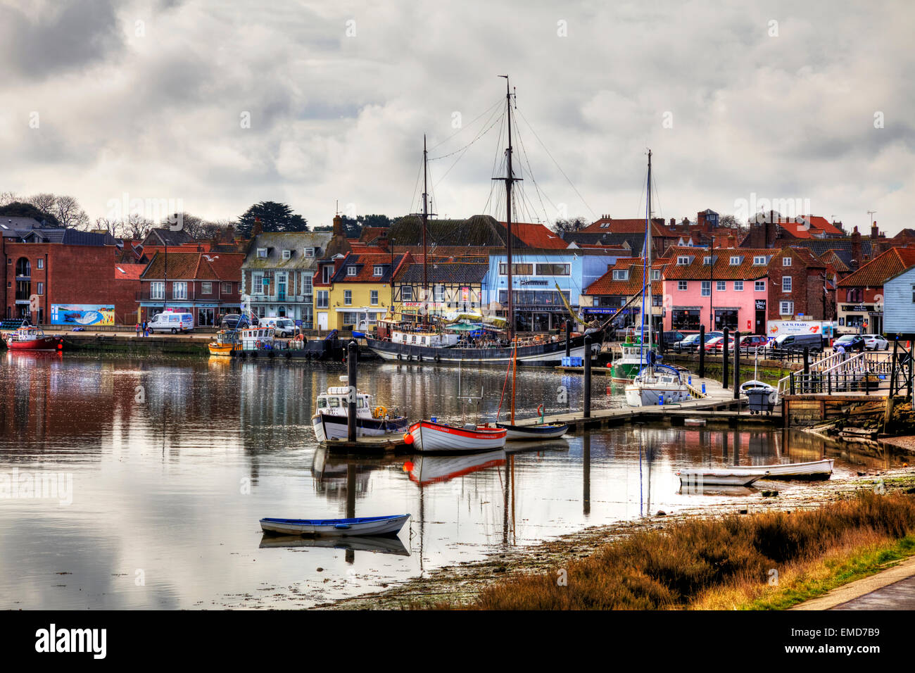 Wells next the sea harbour town harbor boats buildings fishing boat ...