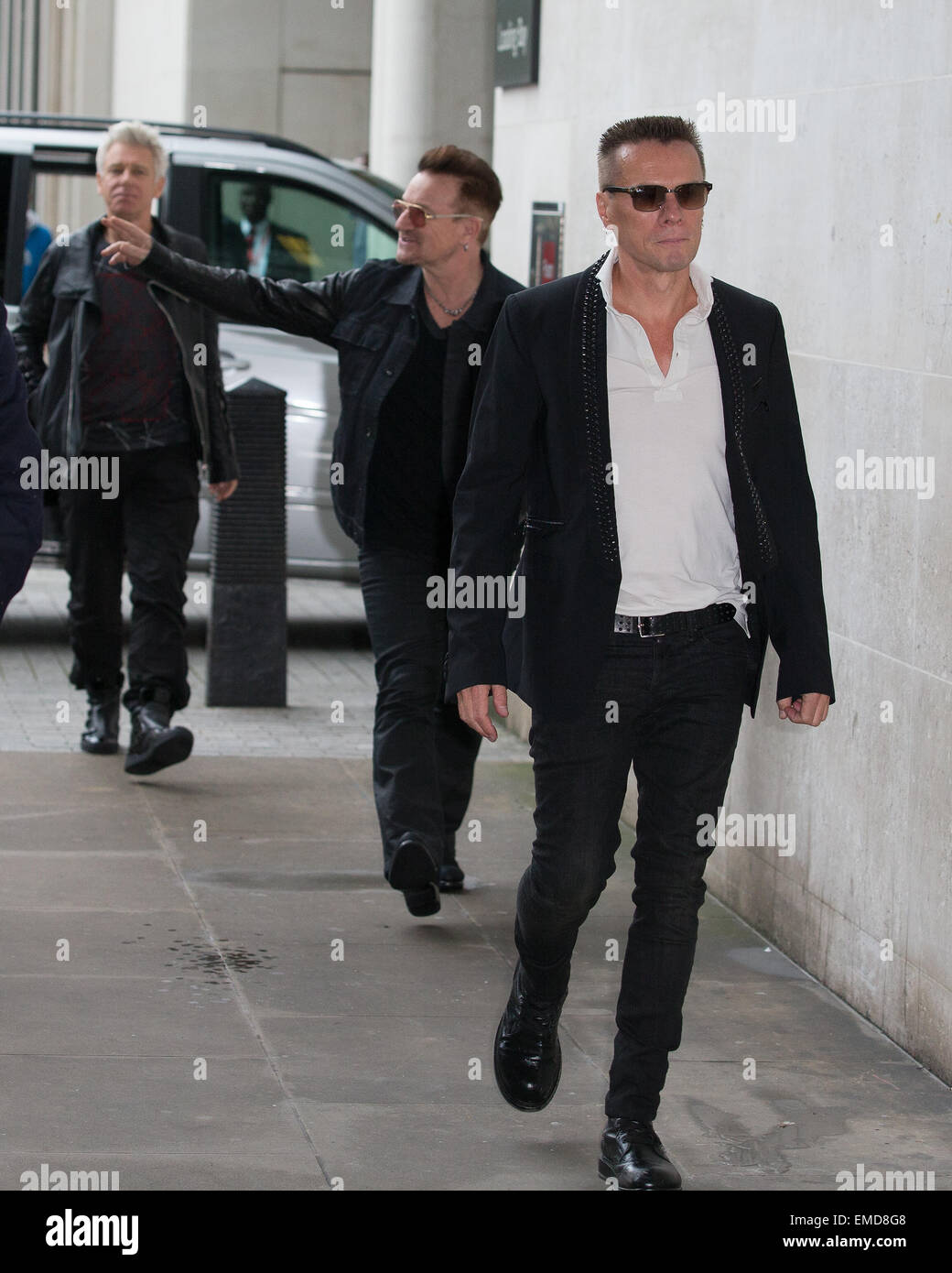 Rock band U2 arriving at the BBC Radio 1 studios Featuring: Adam ...