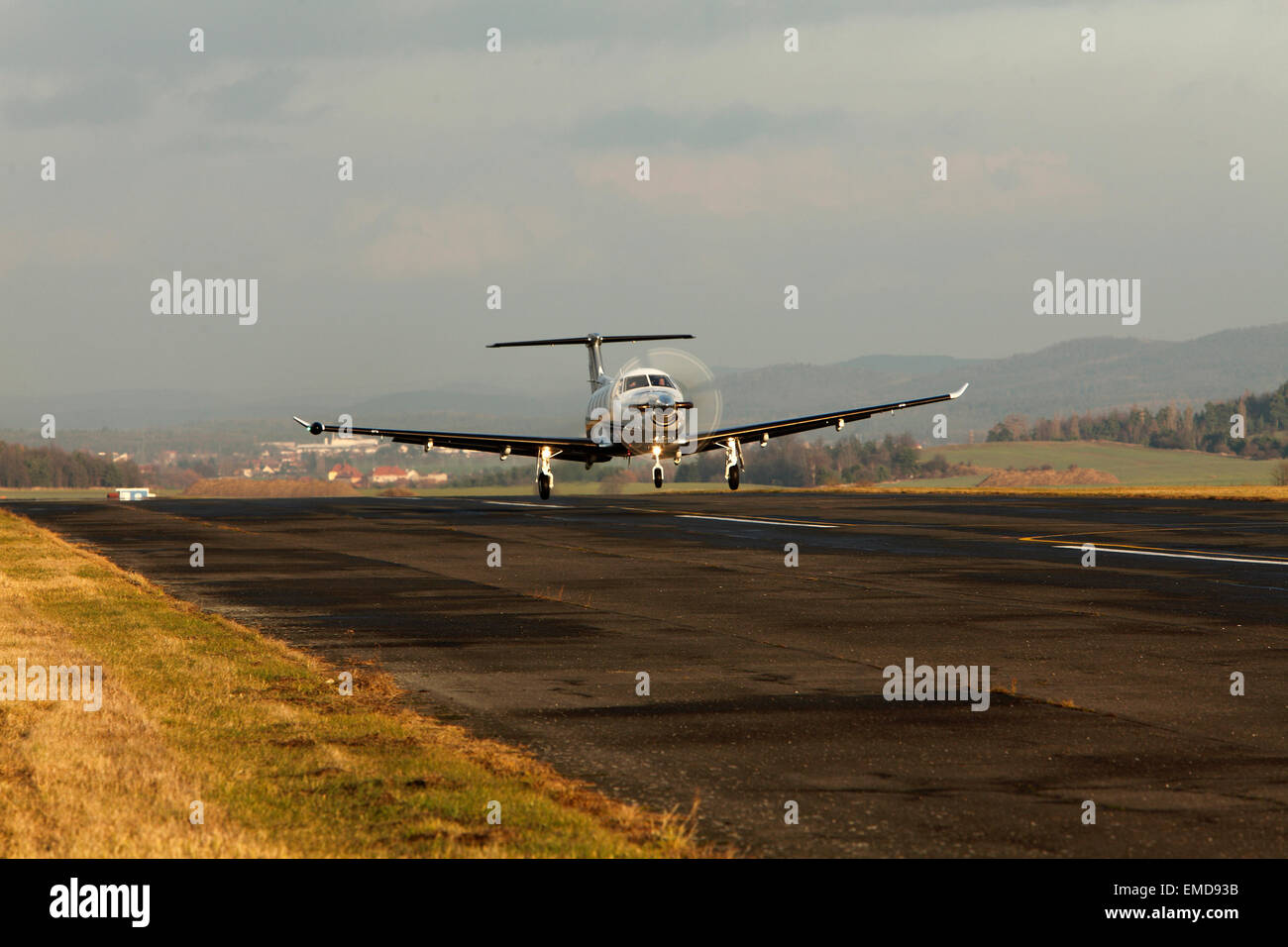 Single turboprop aircraft Pilatus PC-12, shoted on airport Pribram ...
