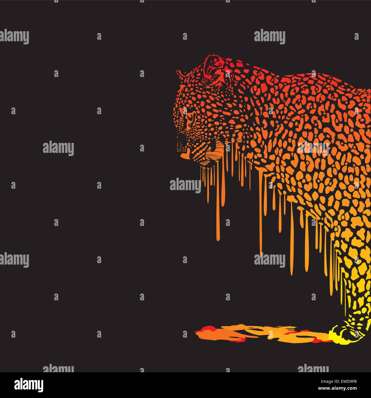 Leopard, abstract red colors painting on a black background Stock ...