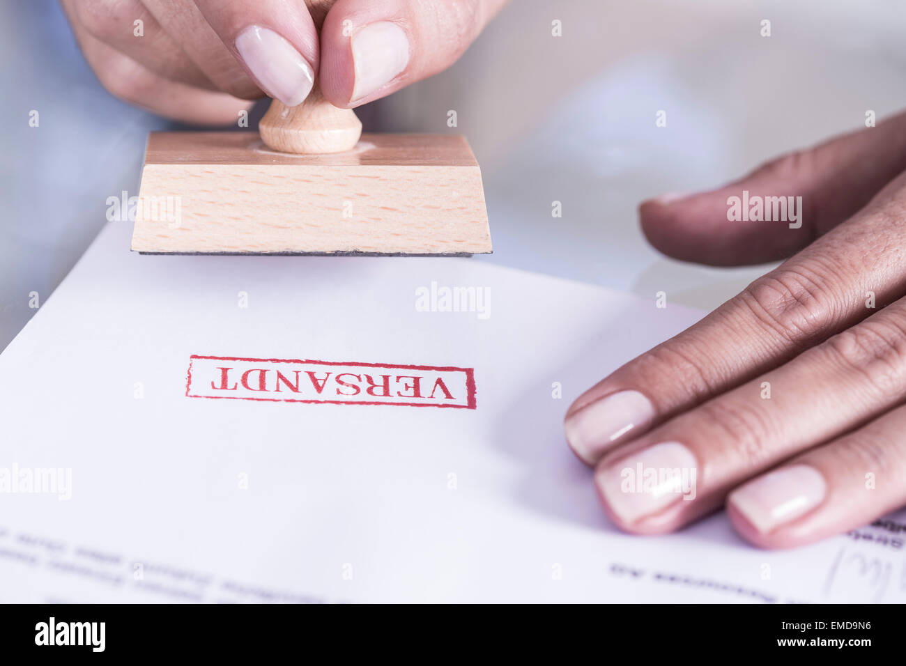 Red sent stamp on document Stock Photo - Alamy