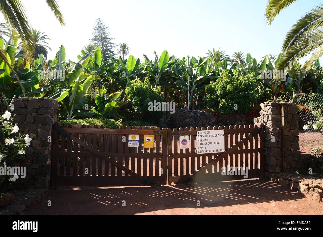 Entrance gate to the banana plantation Stock Photo - Alamy