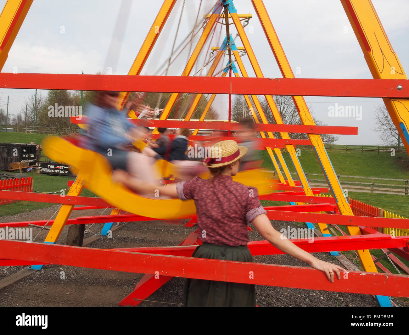 Old fashioned fairground swings at Beamish Open Air Museum in Co ...