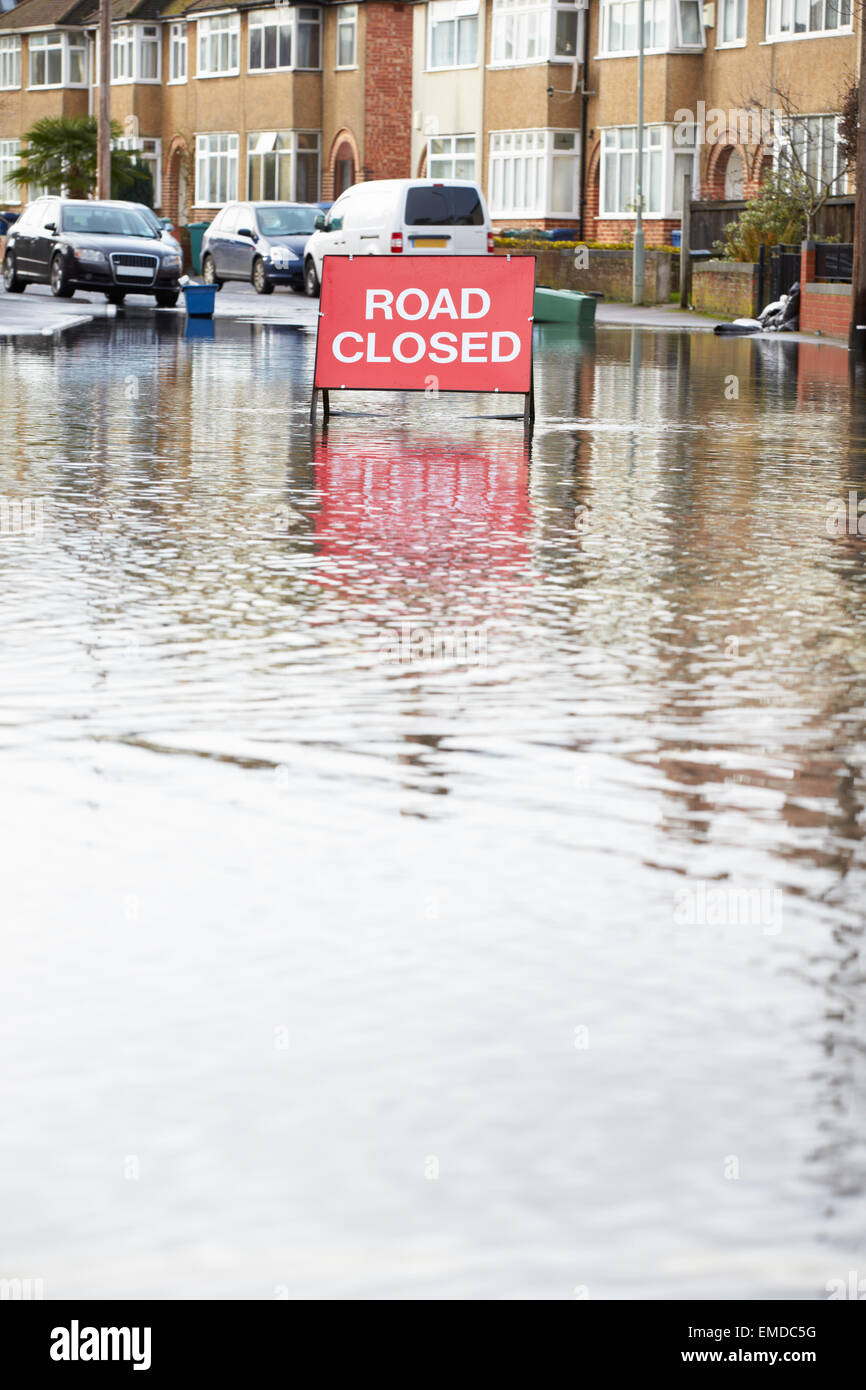 Warning Traffic Sign On Flooded Road Stock Photo - Alamy