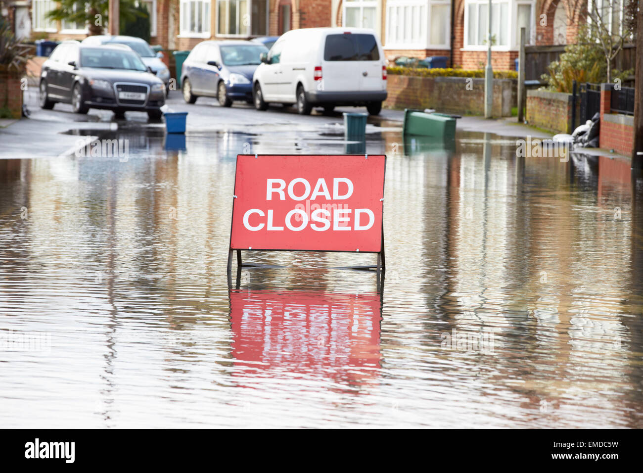 Warning Traffic Sign On Flooded Road Stock Photo - Alamy