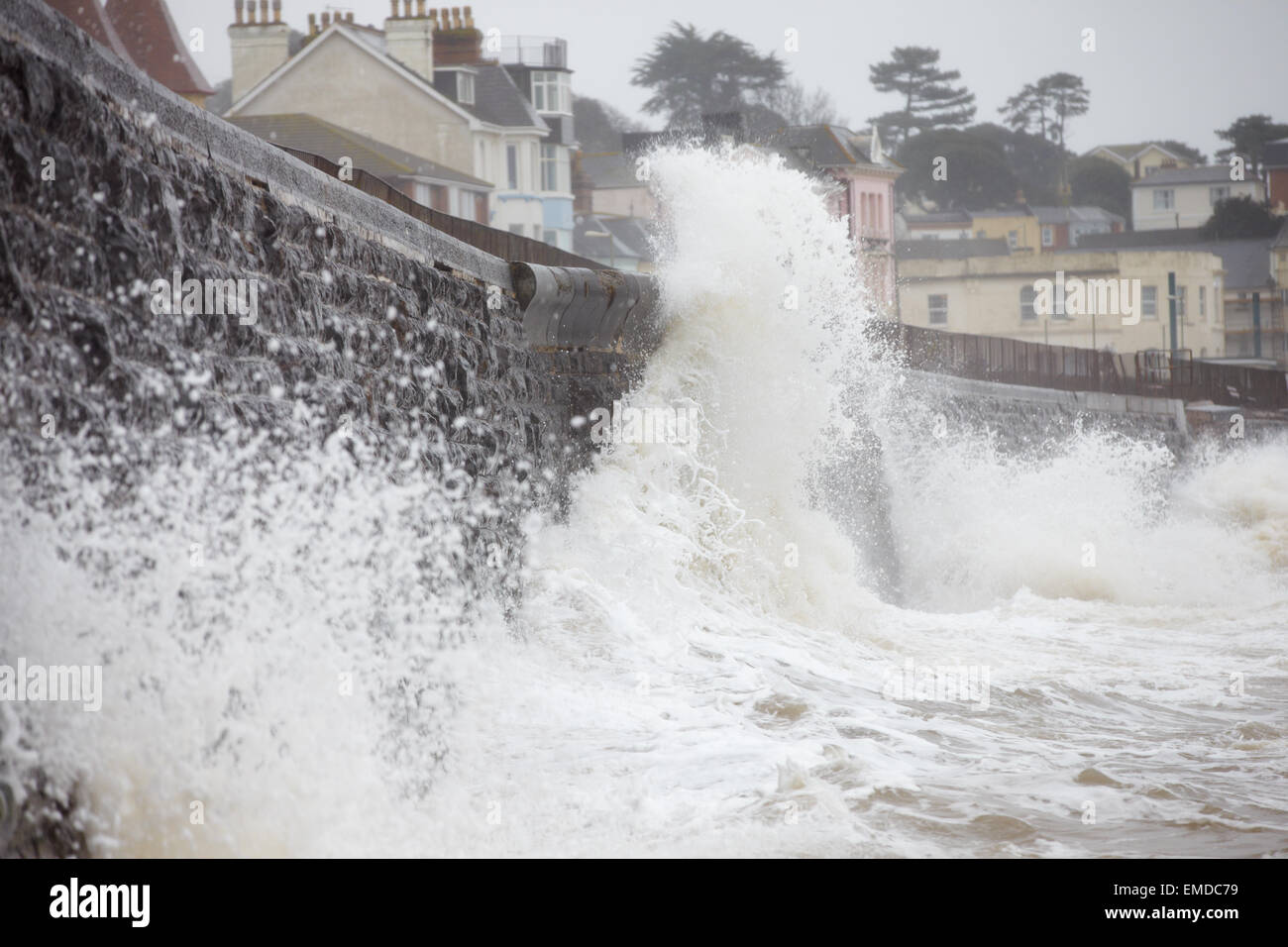 Large Waves Breaking Against Sea Wall At Dawlish In Devon Stock Photo ...