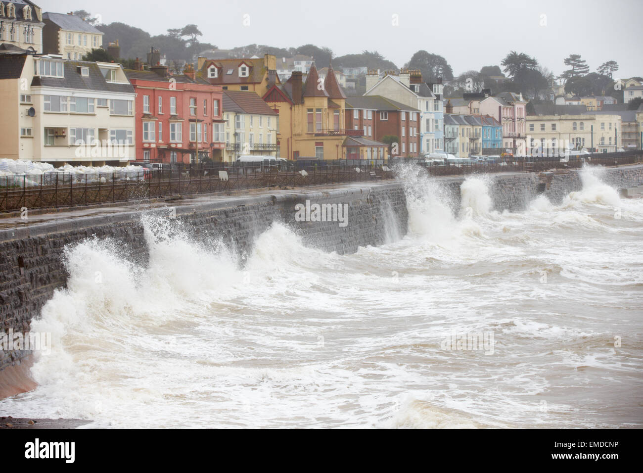 Large Waves Breaking Against Sea Wall At Dawlish In Devon Stock Photo ...