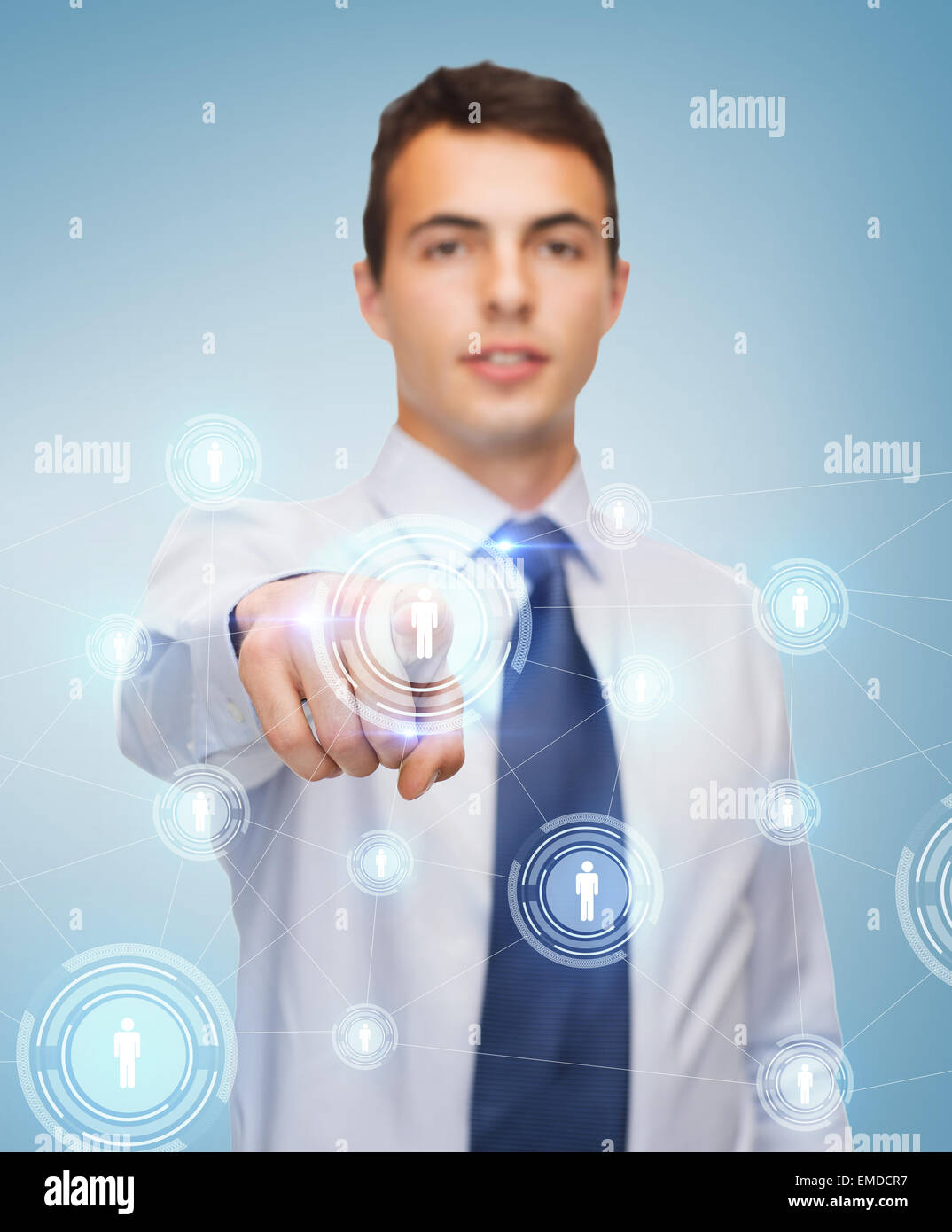 buisnessman pointing finger to virtual screen Stock Photo - Alamy
