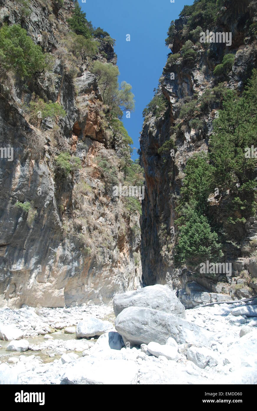 Steep cliffs at the narrow pass through the Samaria Gorge, Crete ...