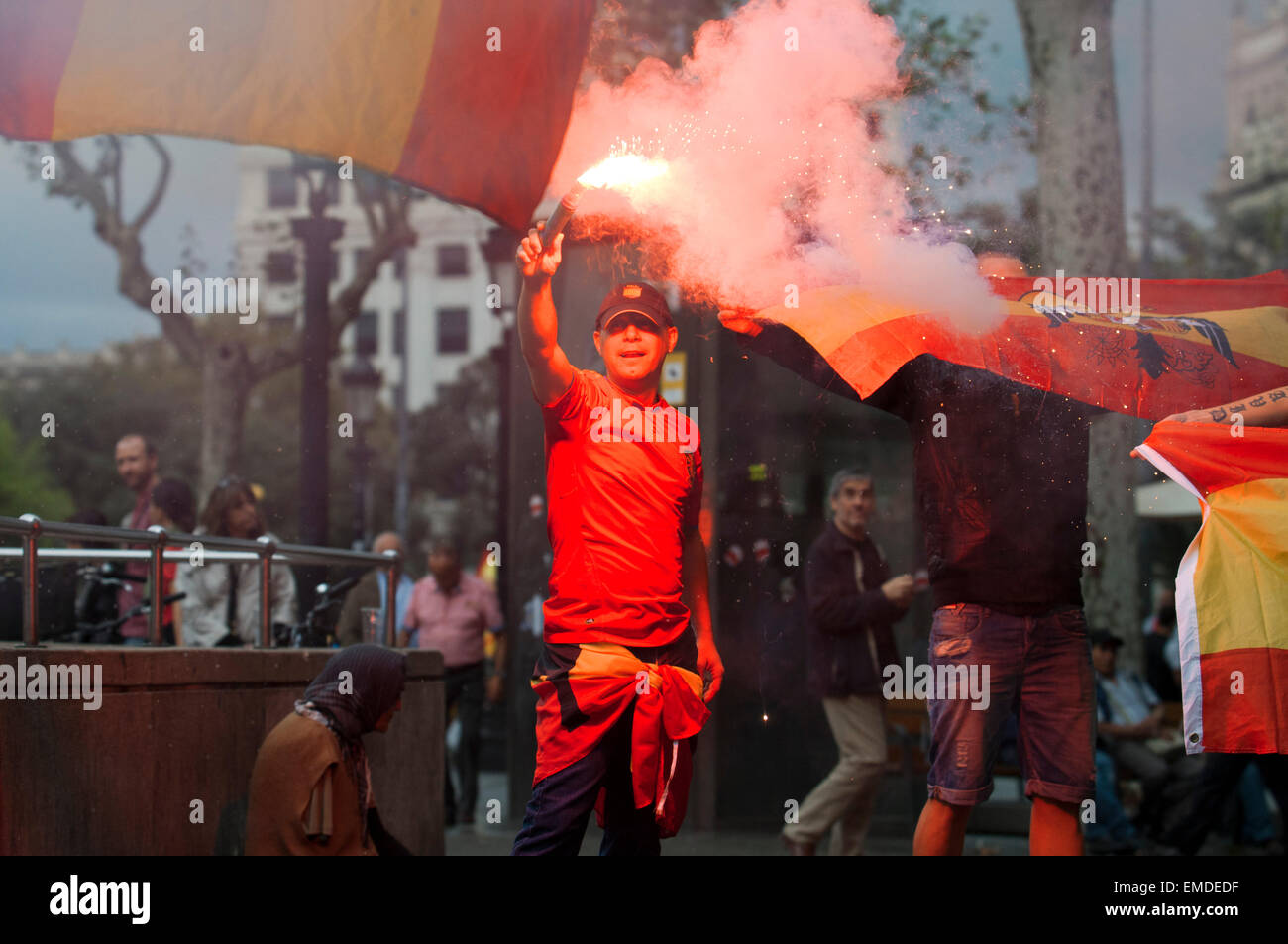 Barcelona, Spain. 12th Oct, 2014. Demonstrators doing the fascist ...