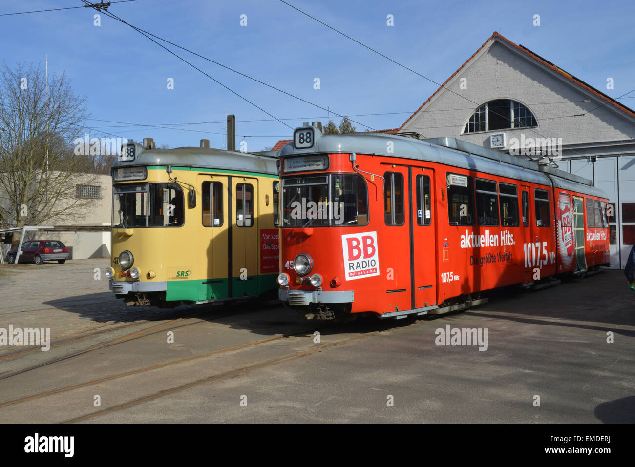 Schöneiche Rüdersdorfer Duewag GT6 Trams 45 & 47 Outside the Depot -1 ...