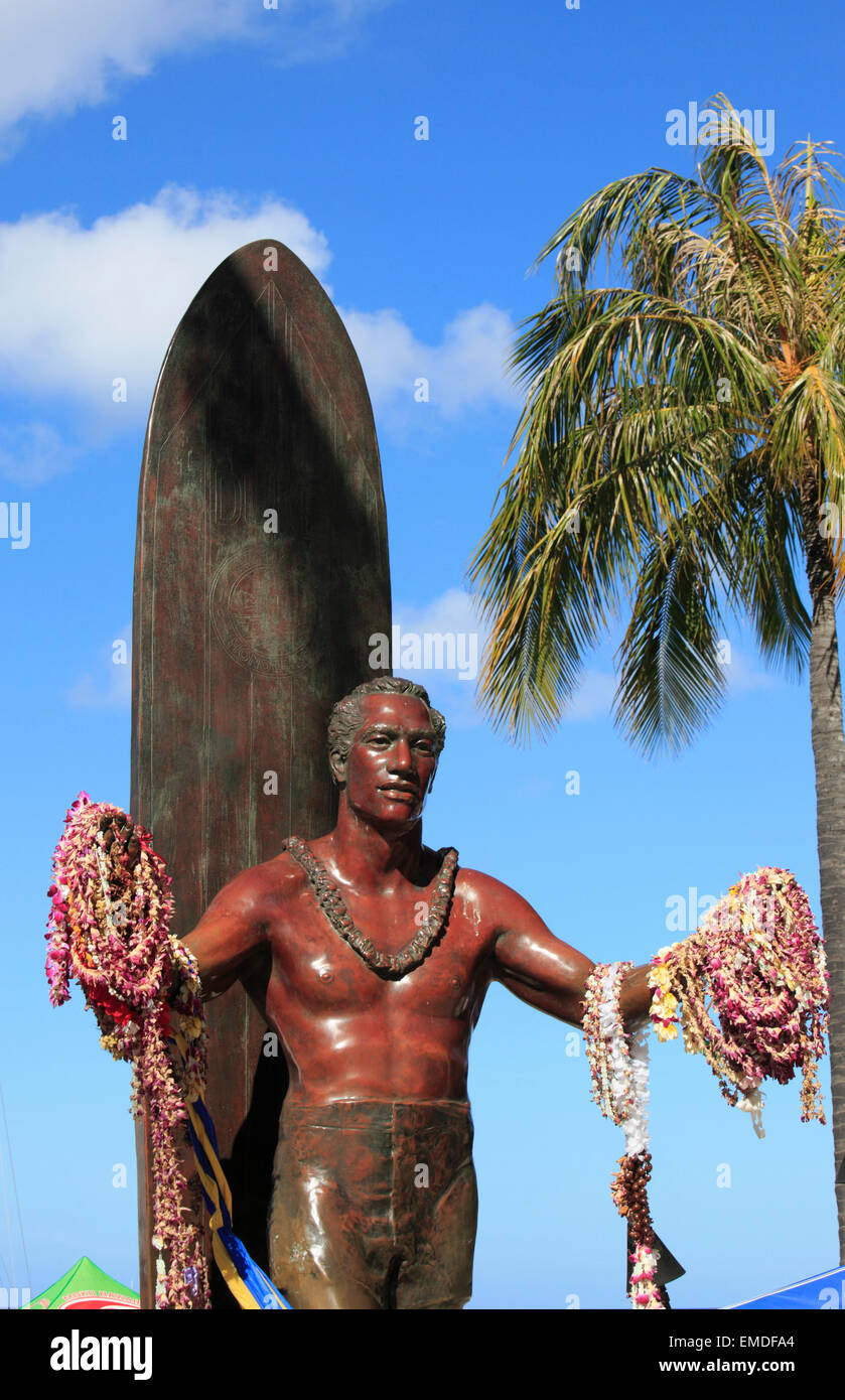 Hawaii, Oahu, Waikiki, Duke Paoa Kahanamoku statue Stock Photo - Alamy