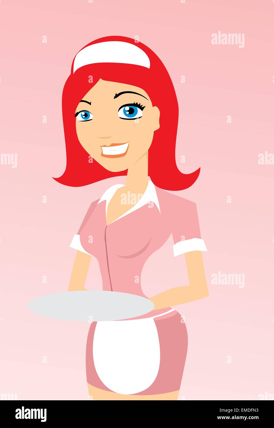 Waitress serving tray food Stock Vector Images - Alamy