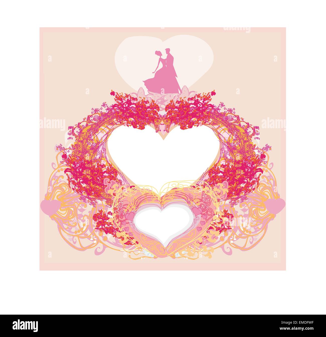 Floral greeting card silhouette romantic couple wedding bride hi-res ...