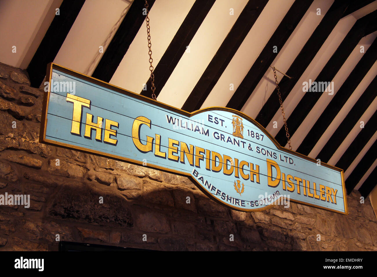 Glenfiddich distillery wooden sign Stock Photo - Alamy