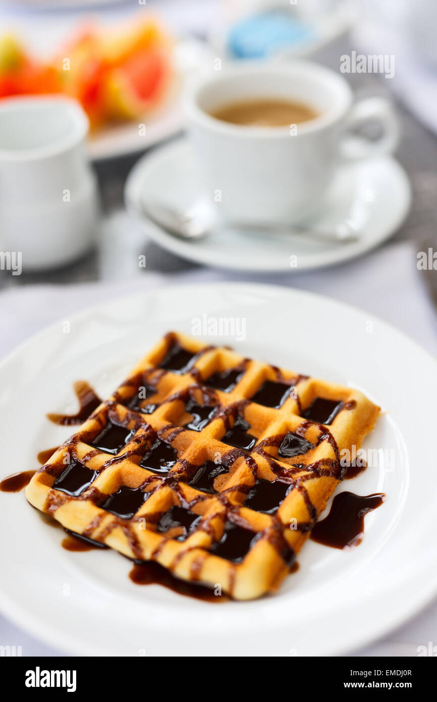 Delicious waffles with coffee Stock Photo - Alamy