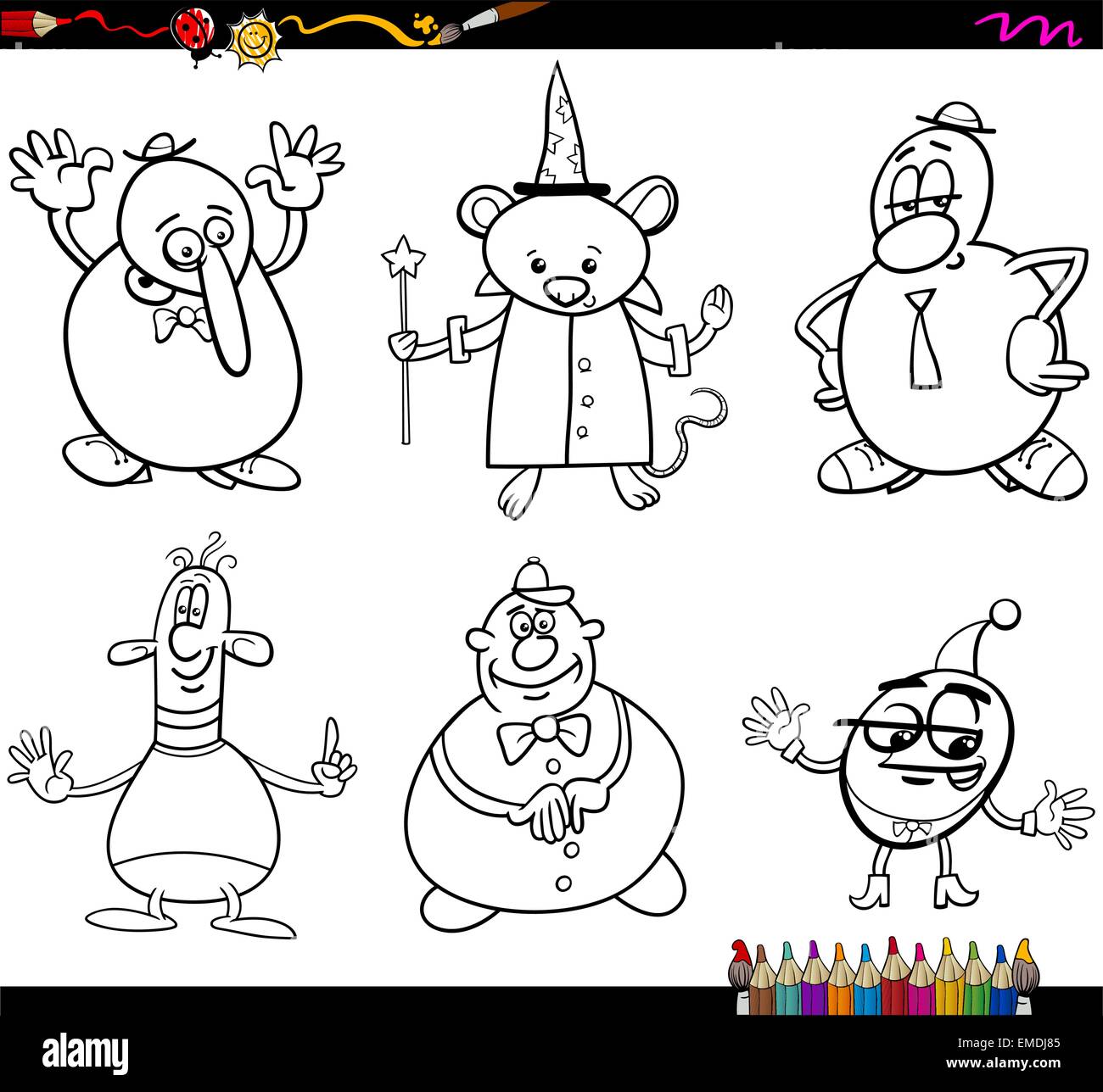 Coloring Book Cartoon Illustration Set of Fairytale or Fantasy ...