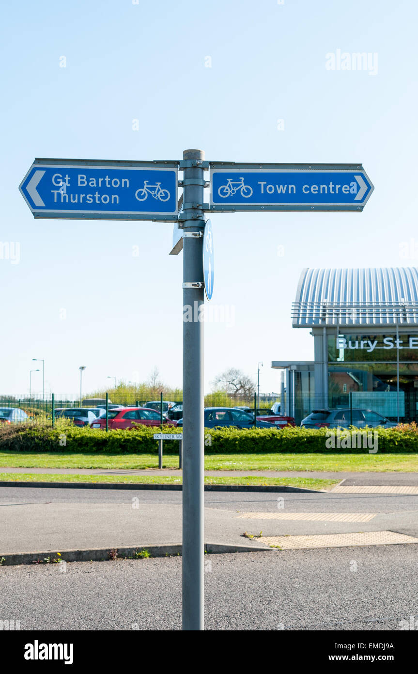 Sign post for Great Barton, Thurston and Town centre places near Bury ...