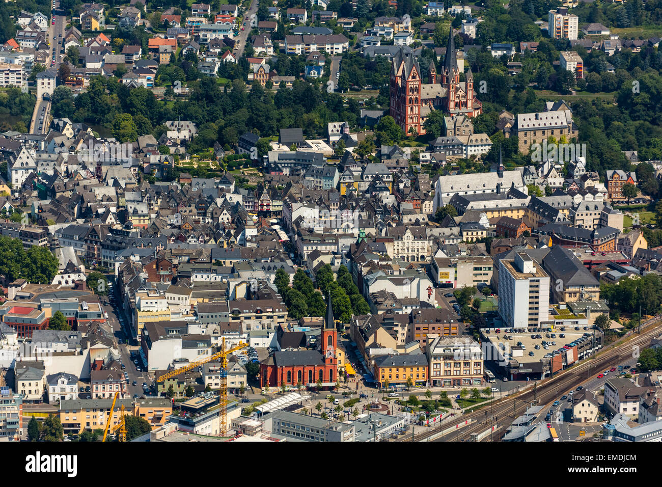View over the historic centre of Limburg with its cathedral and castle ...