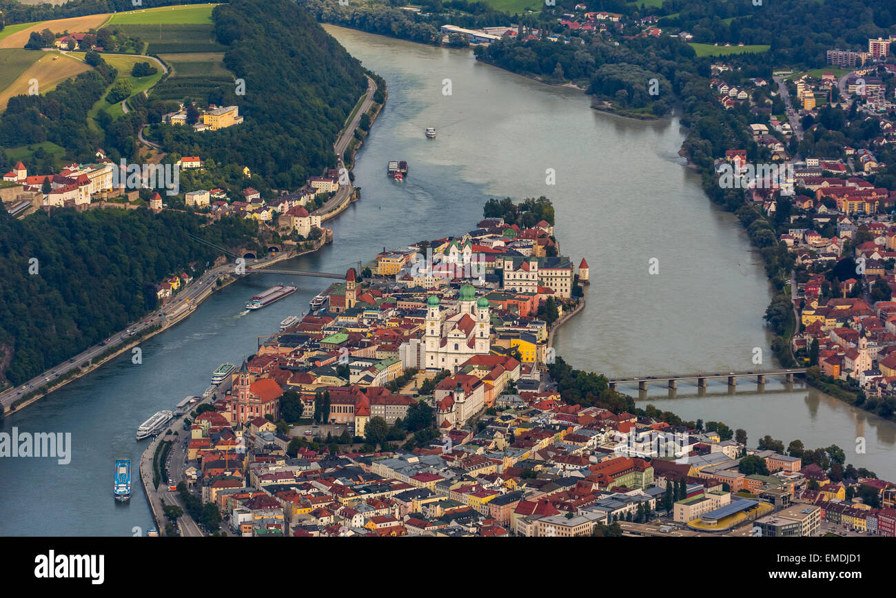 Historic centre of Passau, St. Stephen's Cathedral, confluence of the ...